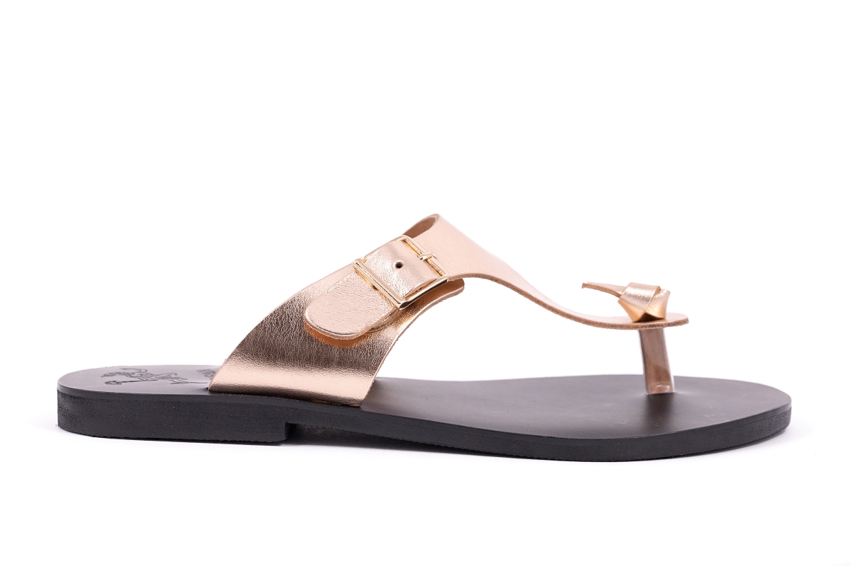ΓΥΝΑΙΚΕΙΟ ΔΕΡΜΑΤΙΝΟ FLAT ΣΑΝΔΑΛΙ ΜΠΡΟΝΖΕ NATA | Modern-Greek-Sandals.gr